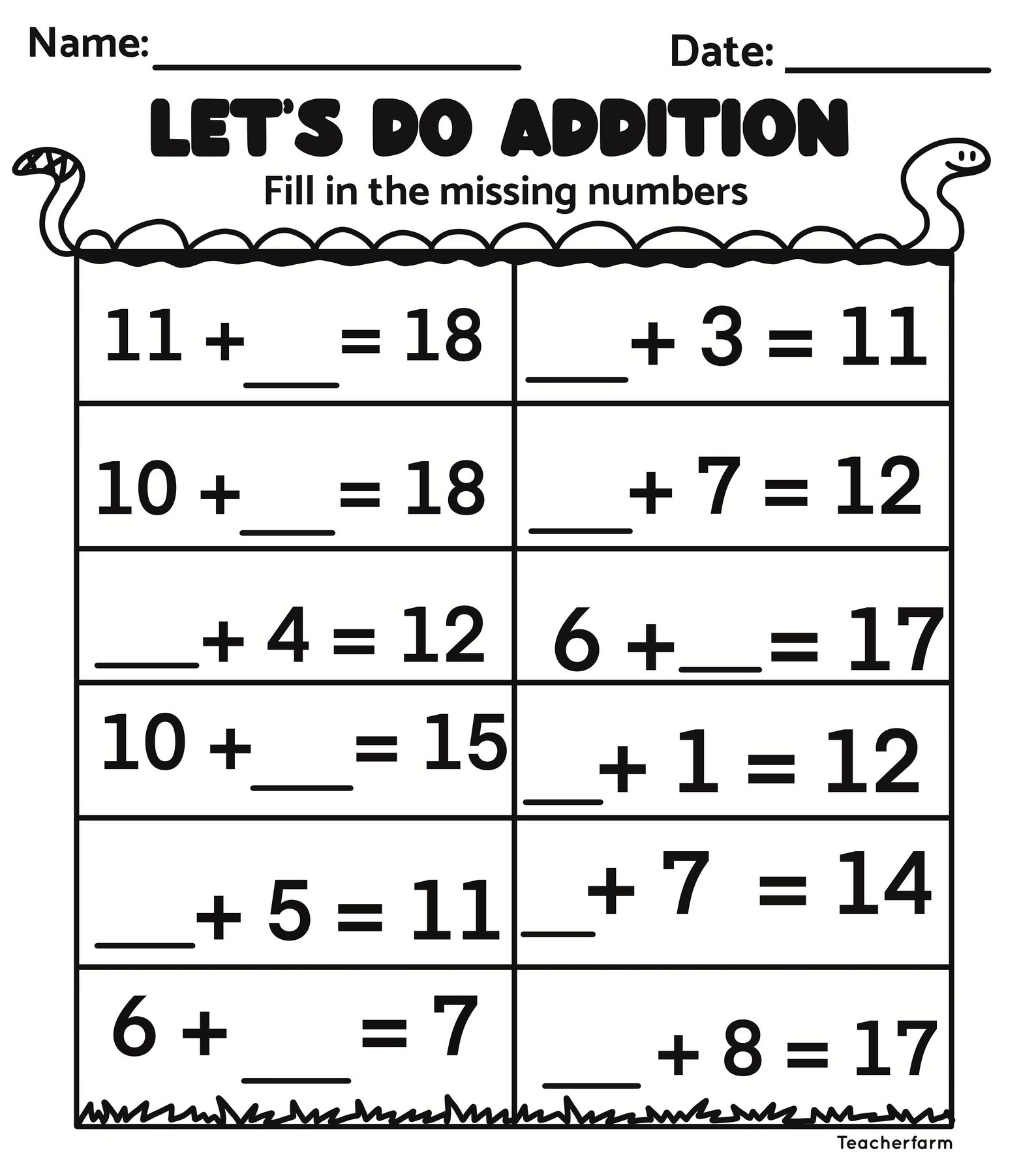 10 Printable Addition Kindergarten Teacher Packet Worksheet (numbers 1 ...