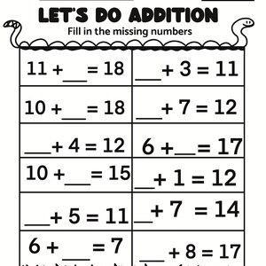 10 Printable Addition Kindergarten Teacher Packet Worksheet (numbers 1 ...