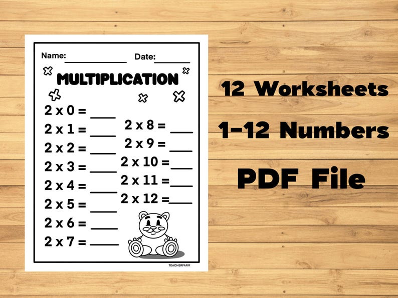12 Multiplication Printable Practice Worksheets, Learn Multiplication ...