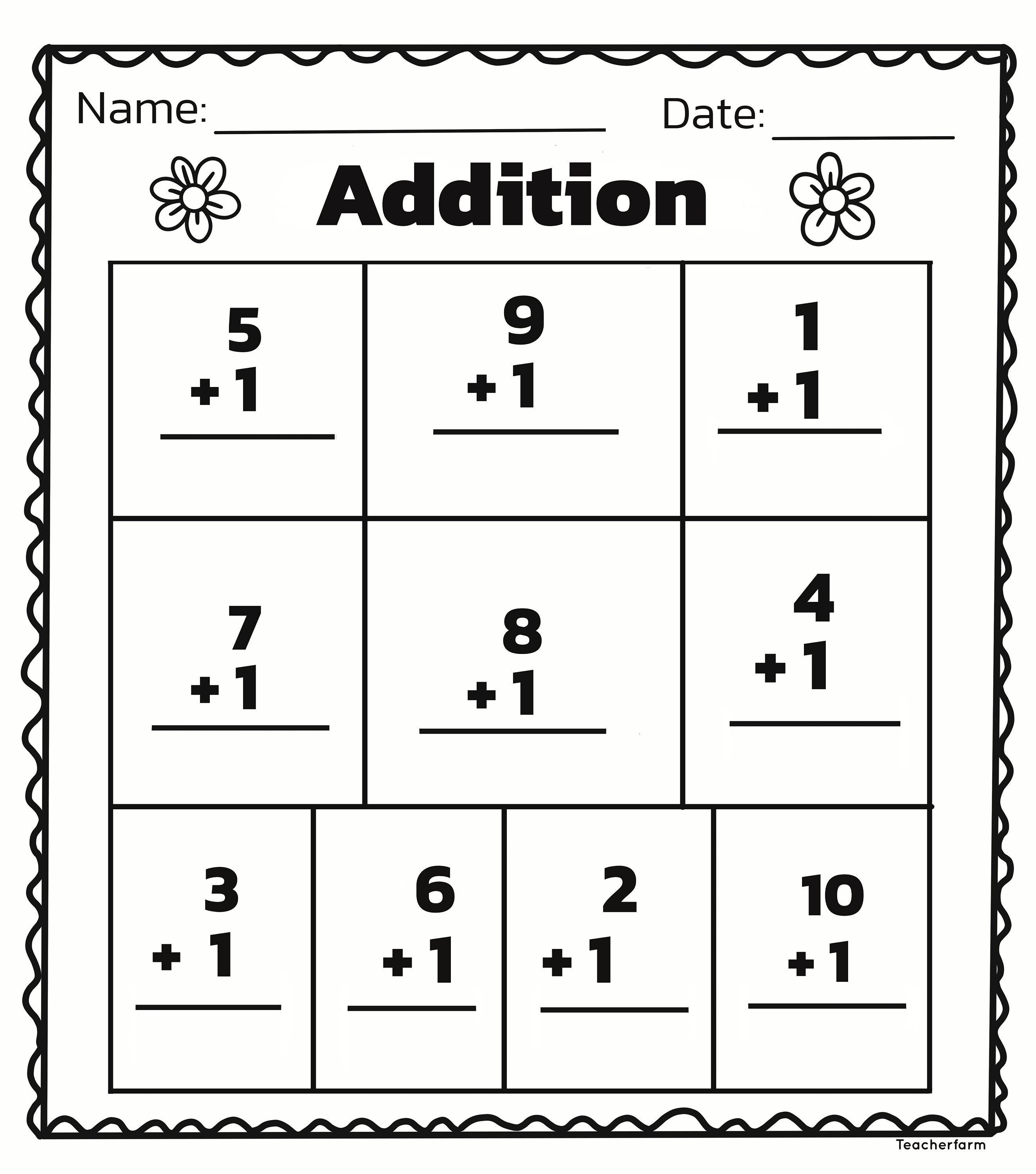 10 Printable Addition 1st Grade Worksheets, Easy Math for Students, 1 ...