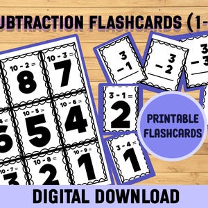 20 Subtraction Flashcards Worksheets Digital Download, Fun Easy Math ...