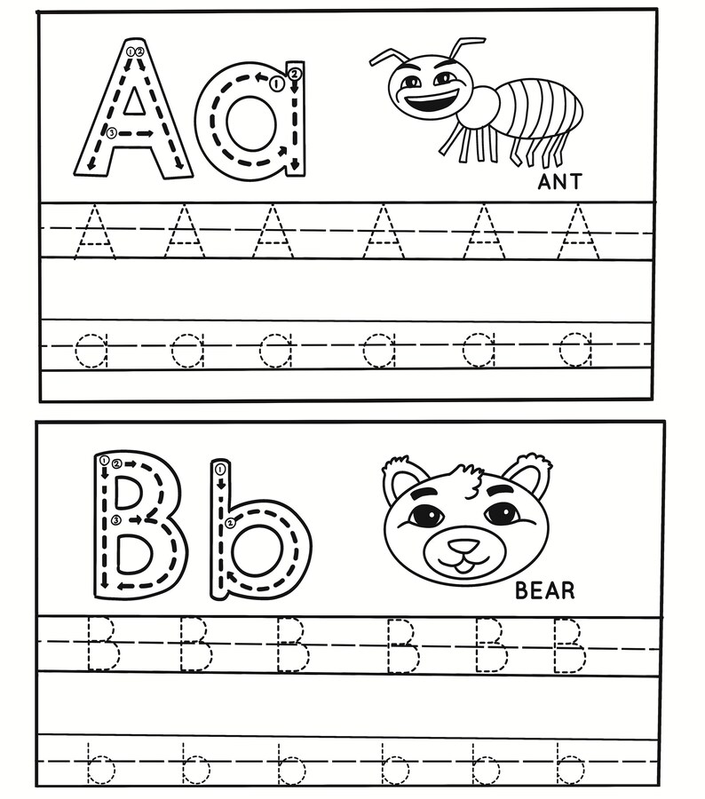 Alphabet Kindergarten Tracing Worksheets, Homeschool Teacher Kids ...