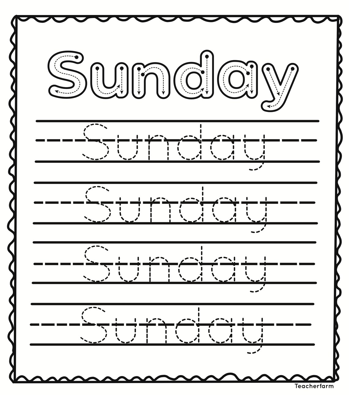 Days of the Week Learning Tracing Worksheets, Pre-k Writing Handwriting ...