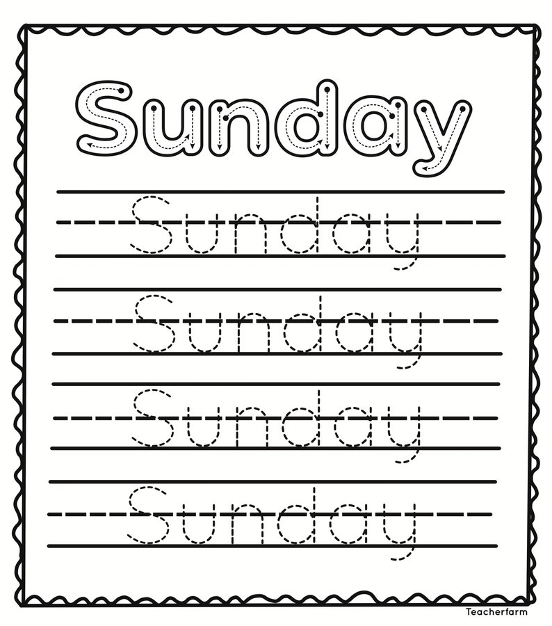Days of the Week Learning Tracing Worksheets, Pre-k Writing Handwriting ...