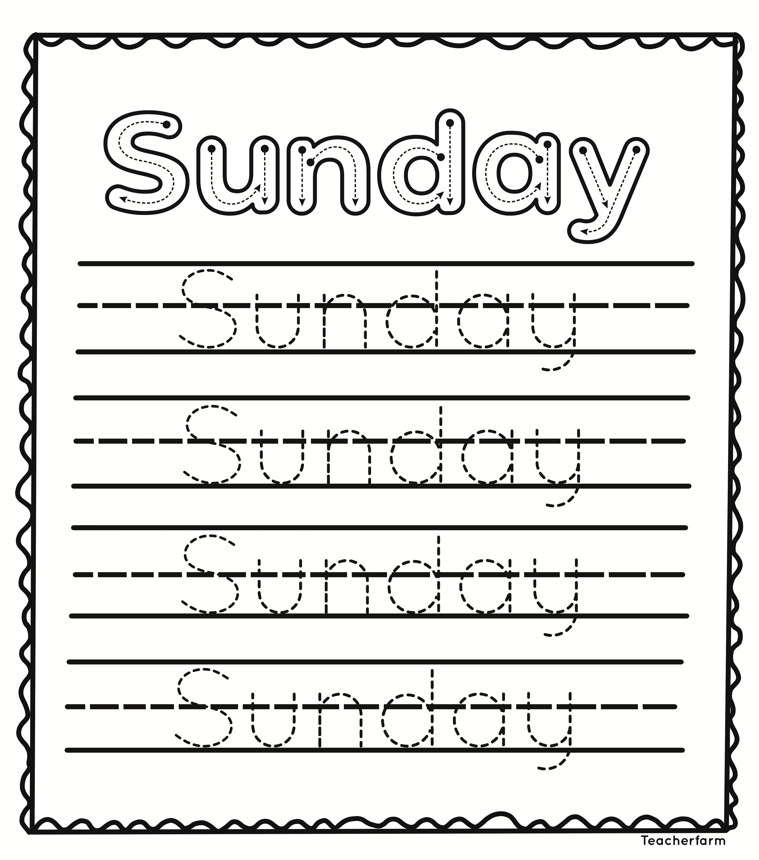 Days of the Week Learning Tracing Worksheets, Pre-k Writing Handwriting ...