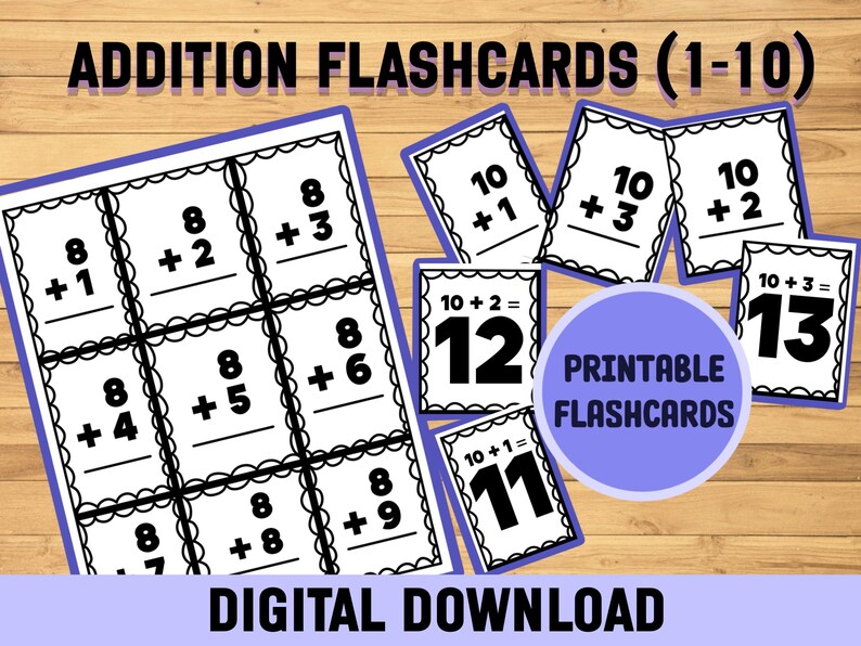 1-10 Addition Flashcards Math Printable, Teacher Homeschool Curriculum ...