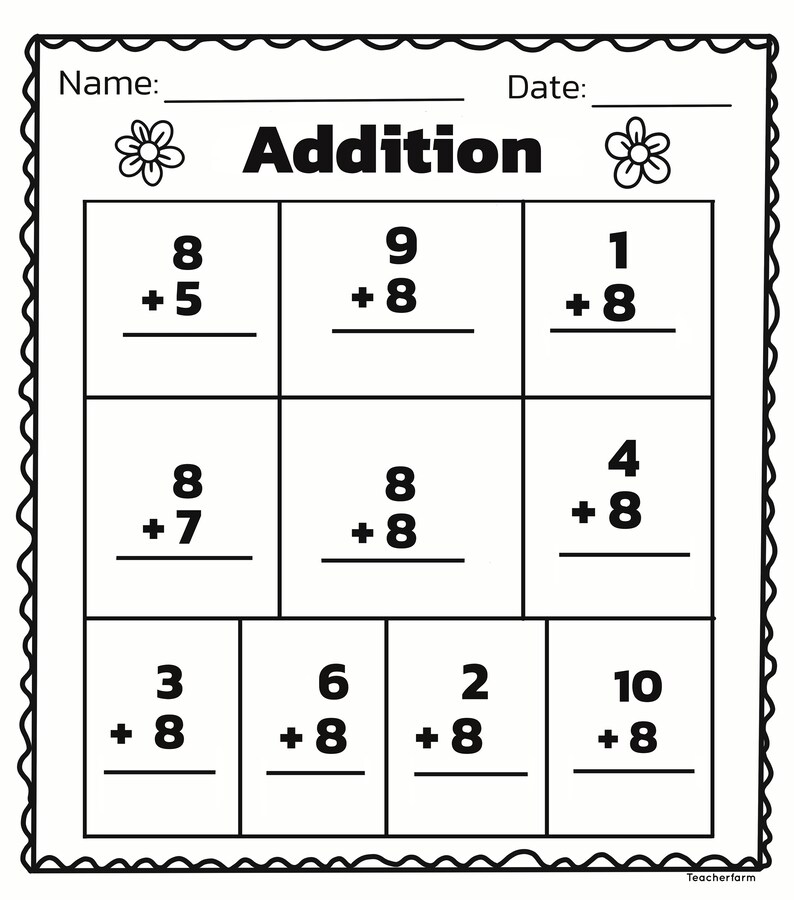 10 Printable Addition 1st Grade Worksheets, Easy Math for Students, 1 ...