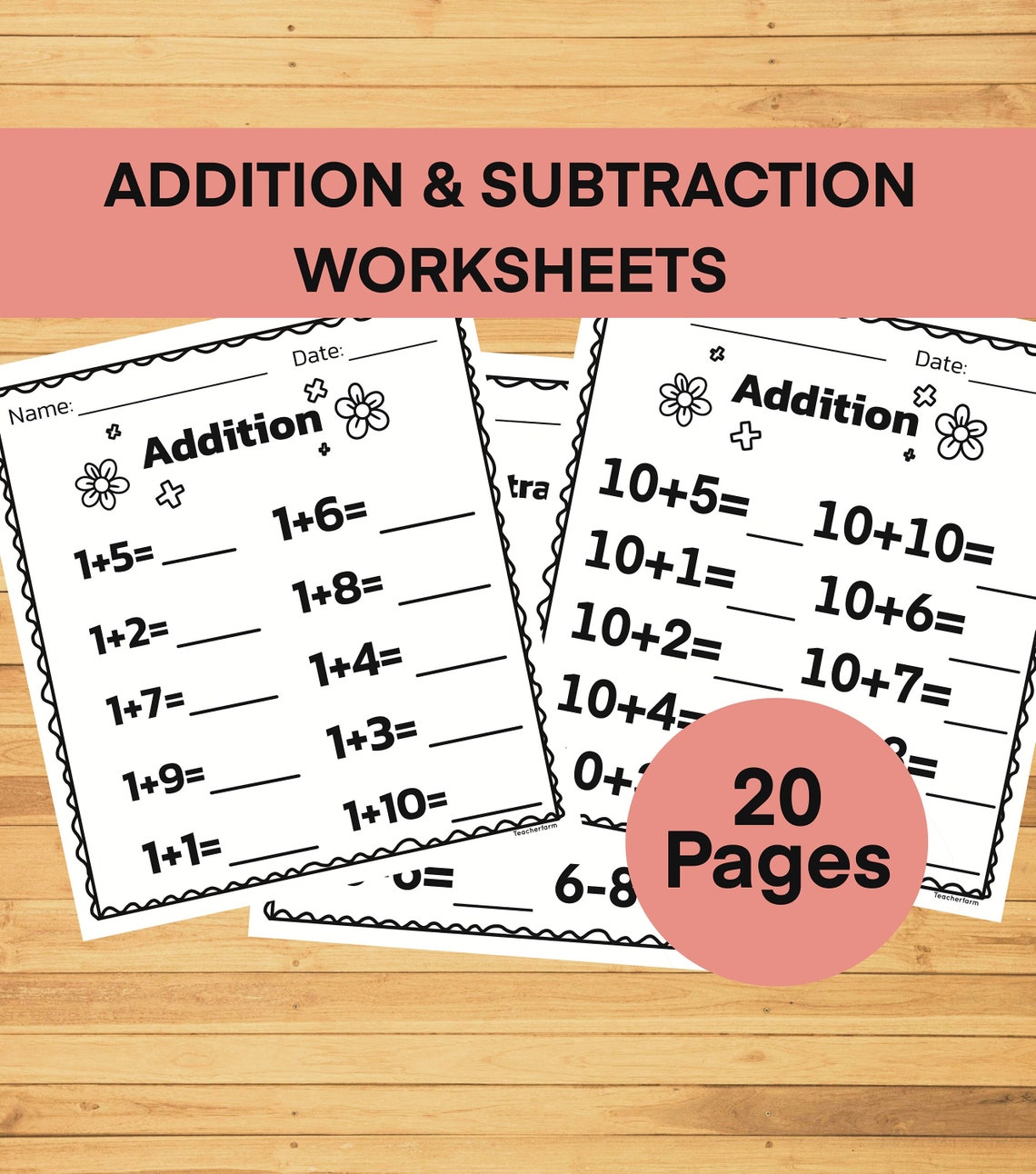 20 Math Addition & Subtraction Worksheets Printable, Homeschool ...