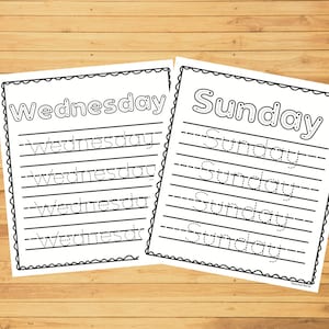 Days of the Week Learning Tracing Worksheets, Pre-k Writing Handwriting ...