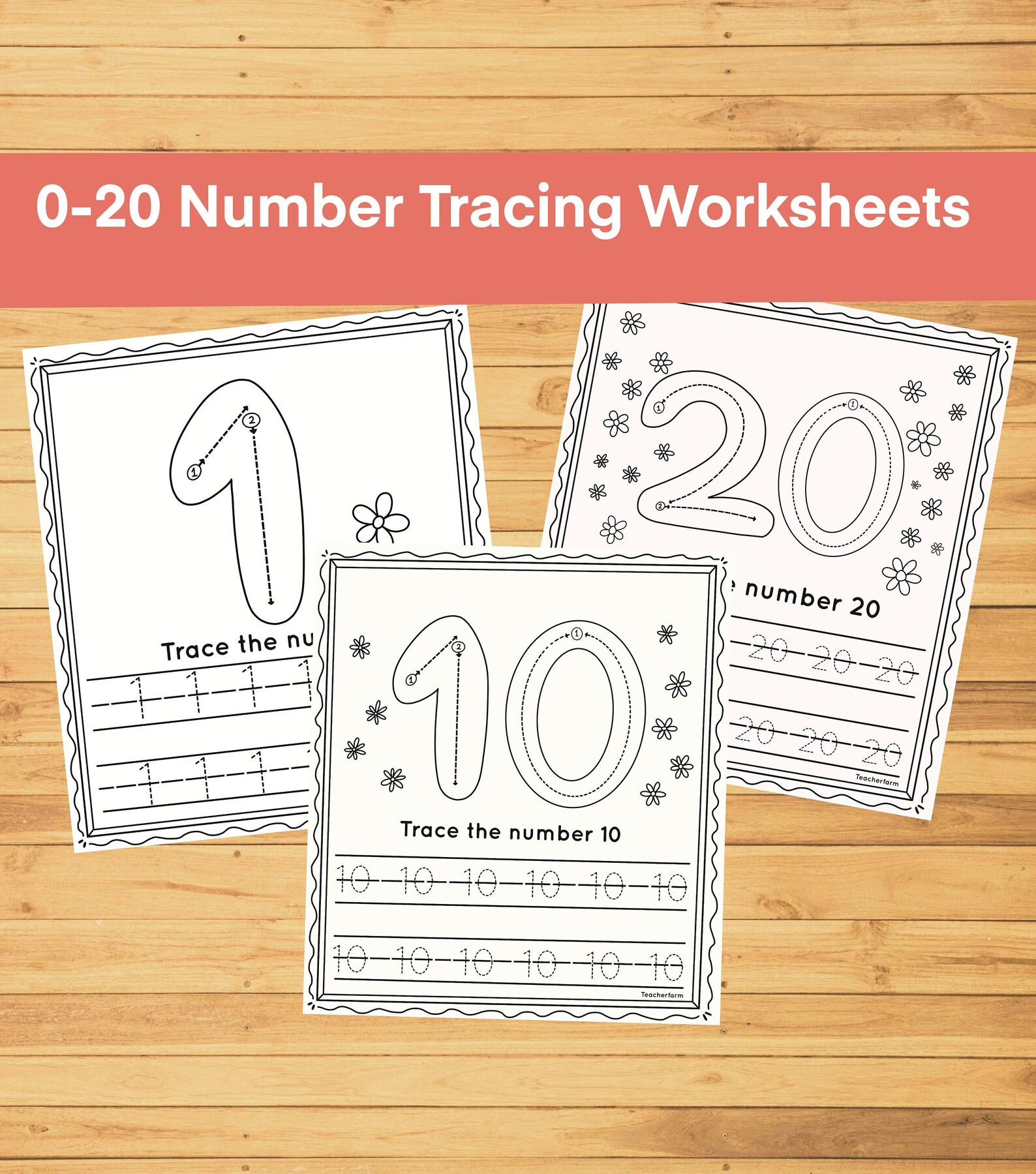 0-20 Number Tracing Worksheets, Kindergarten Handwriting Practice ...
