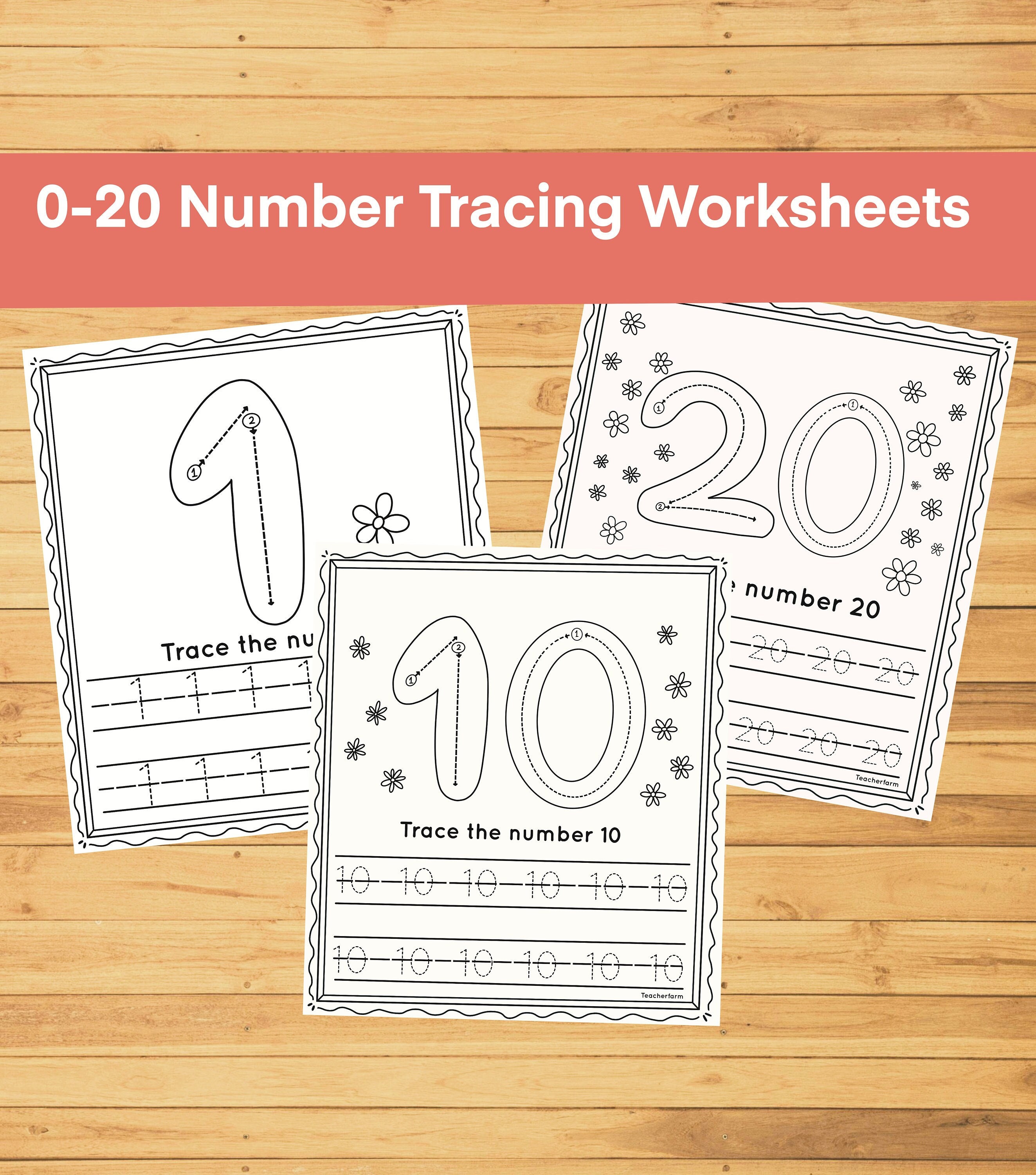 0-20 Number Tracing Worksheets, Kindergarten Handwriting Practice ...