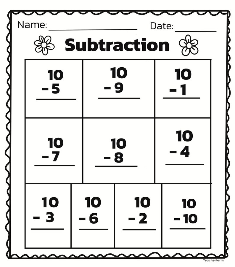 10 Printable Subtraction Teacher Worksheets, 1st-2nd Grade Easy Math ...