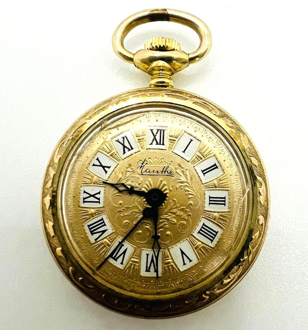 Vintage Manthe Pocket Watch Gold-plated Hand-wound 1960s 70s Roman ...