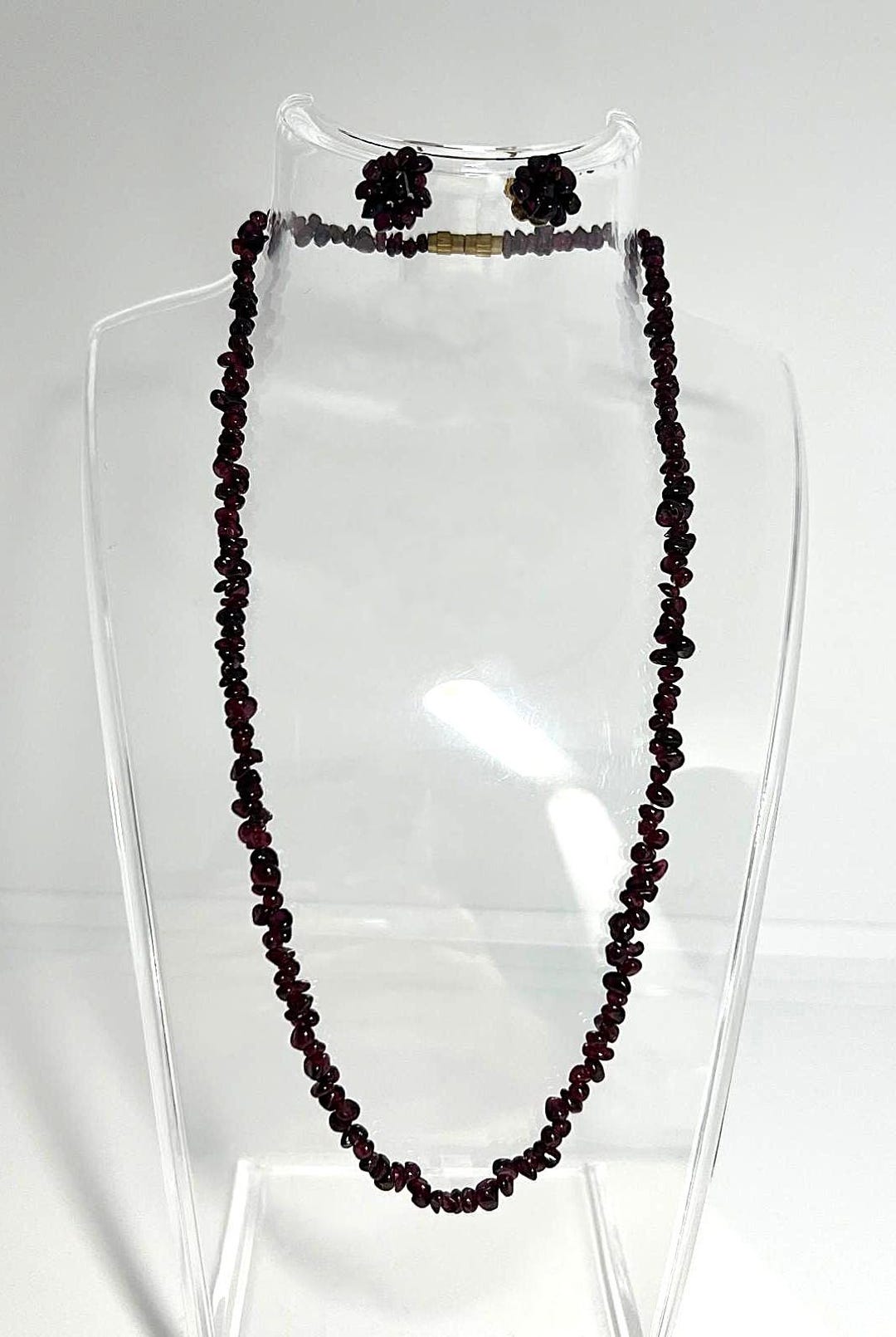 Bohemian Garnet Set – Vintage Necklace & Earrings Genuine Garnet Shards ...