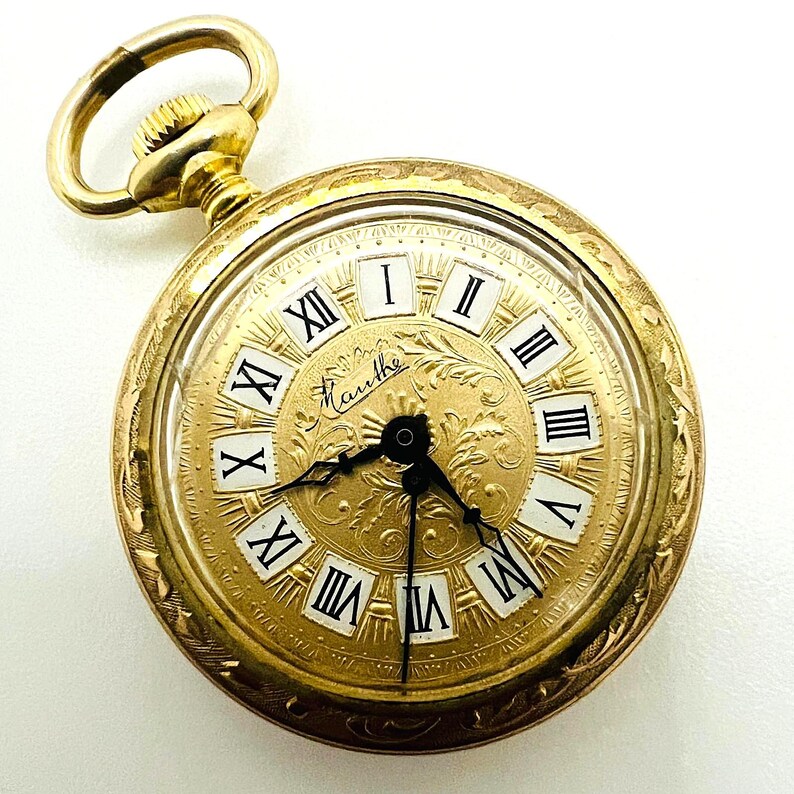 Vintage Manthe Pocket Watch Gold-plated Hand-wound 1960s 70s Roman ...