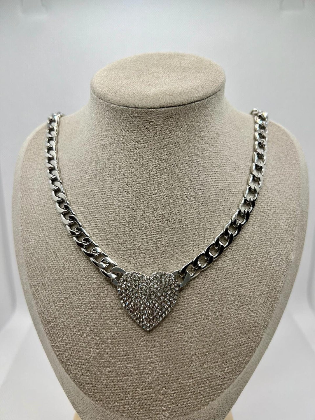Romantic Heart Link Chain – Silver Chain With Sparkling Zirconia Heart ...