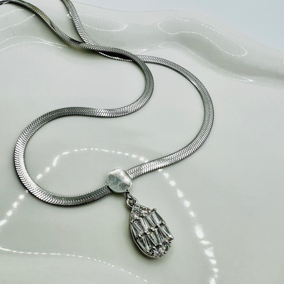 Stainless Steel Snake Link Chain With Drop Pendant - Etsy