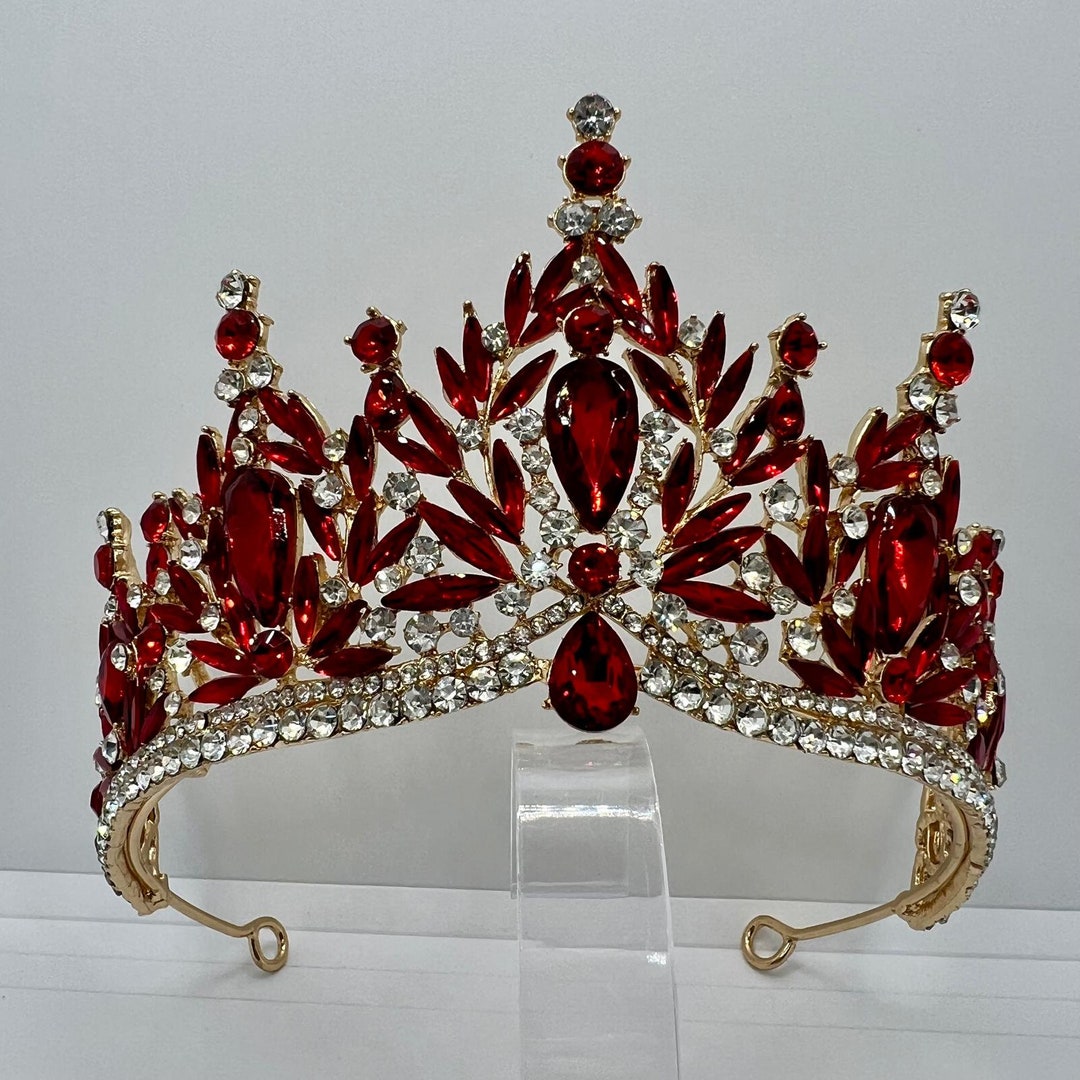 Crystal Crown Queen Diadem in Gold With Ruby Red Rhinestones - Etsy
