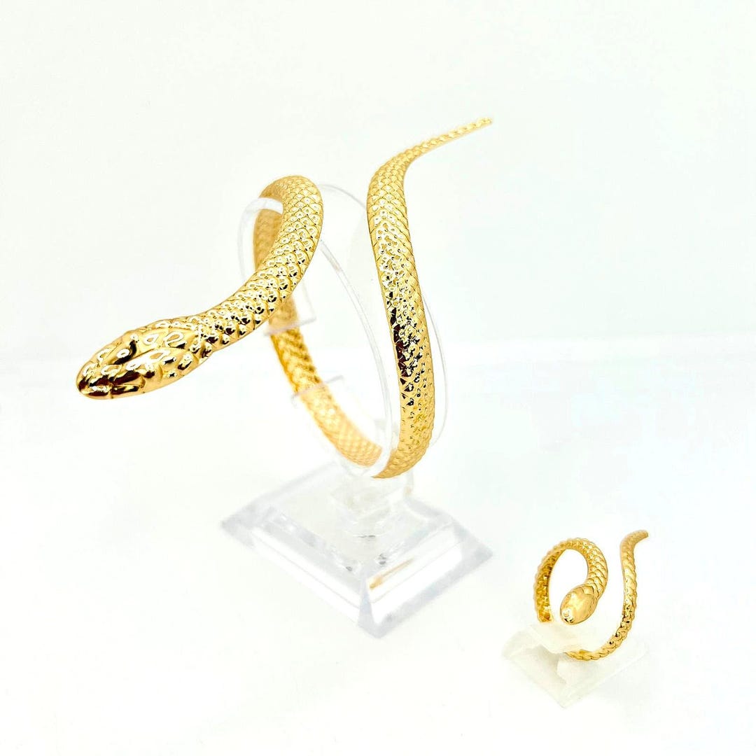 Statement Snake Jewelry Set in Gold Bangle & Ring Snake Bangle Snake ...