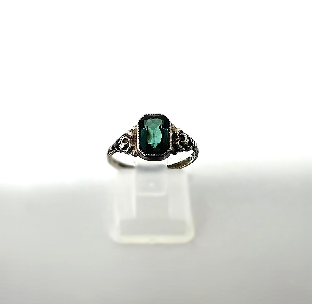 Minimalist Art Deco 835 Silver Ring – Emerald-green Stone, EU 53-54 - Etsy