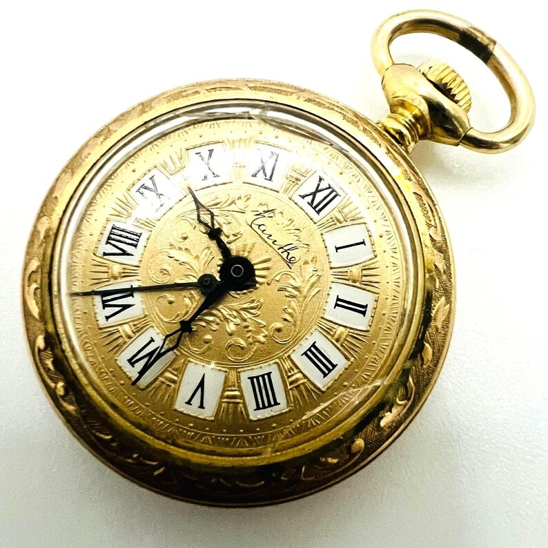 Vintage Manthe Pocket Watch Gold-plated Hand-wound 1960s 70s Roman ...