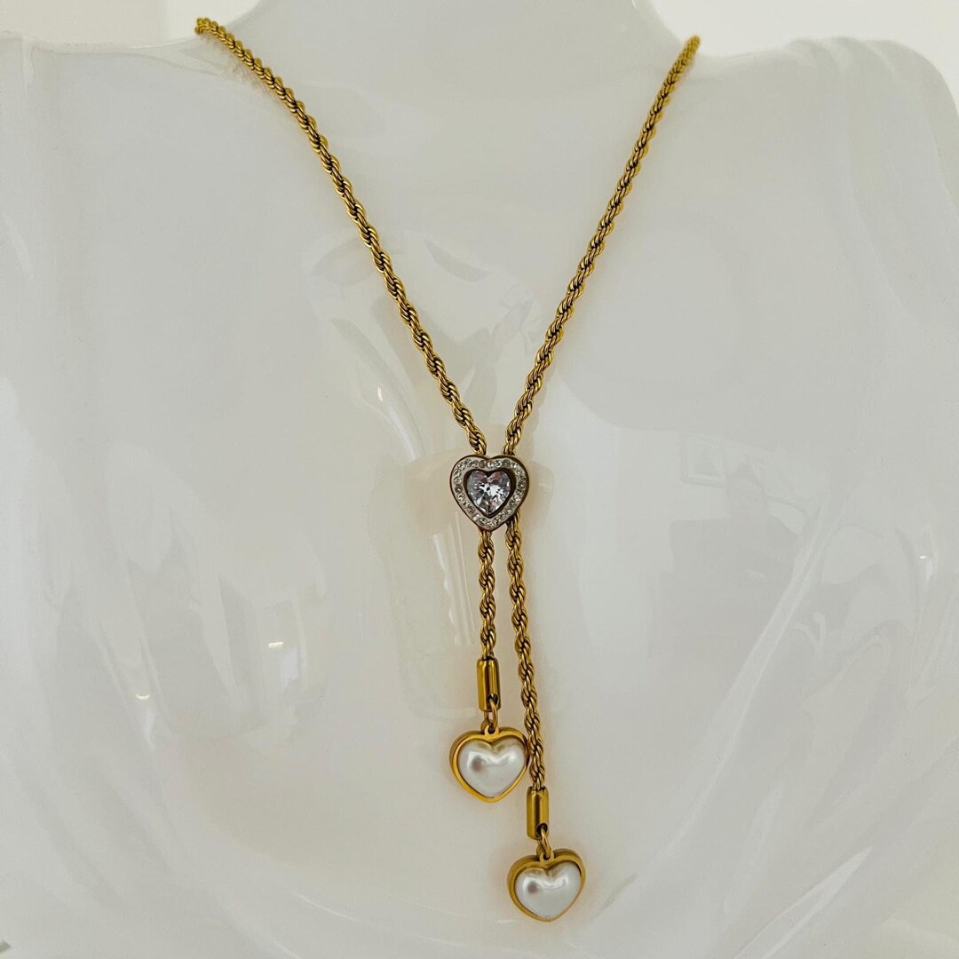 Cord Chain Made of Gold-colored Stainless Steel With Heart Pendants ...