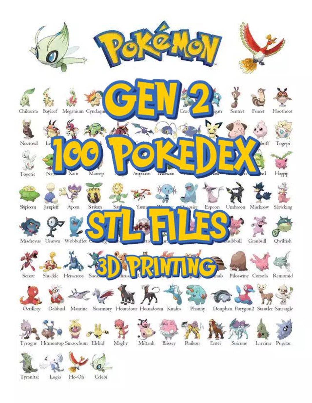 Pokemon Gen 2 Pokedex All 100 STL Files - Etsy