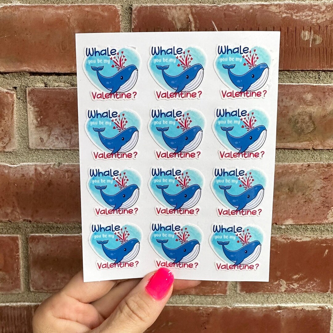 Whale You Be My Valentine Kids Class Sticker Sheet - Etsy