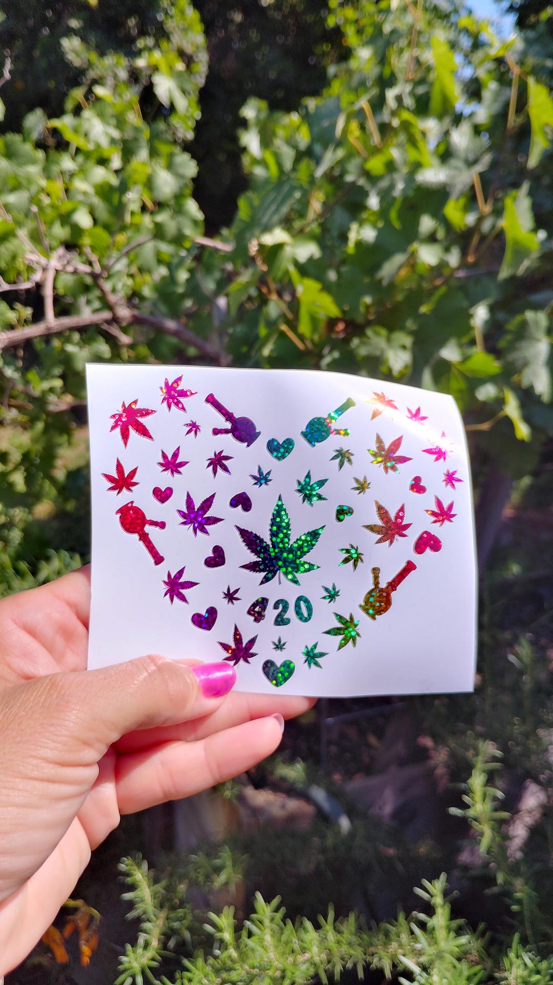 420 Cannabis Weed Bong Heart Collage Holographic Vinyl Decal - Etsy