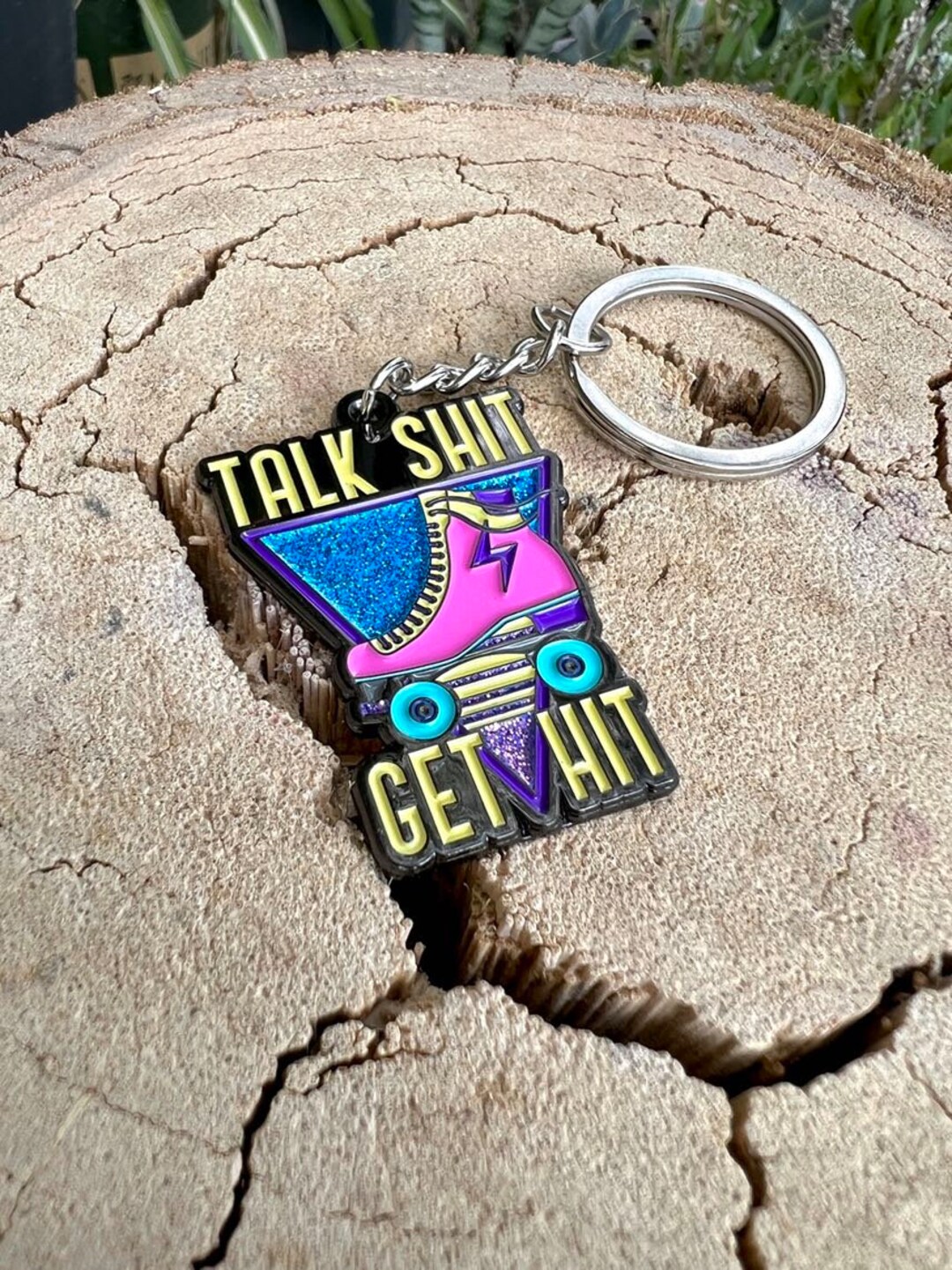 Talk Shit Get Hit Roller Skate 1.75in Glitter Enamel Keychain Stranger ...