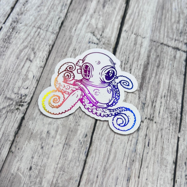 Steampunk Octopus Diver Copper Rainbow Foil Sticker - Etsy
