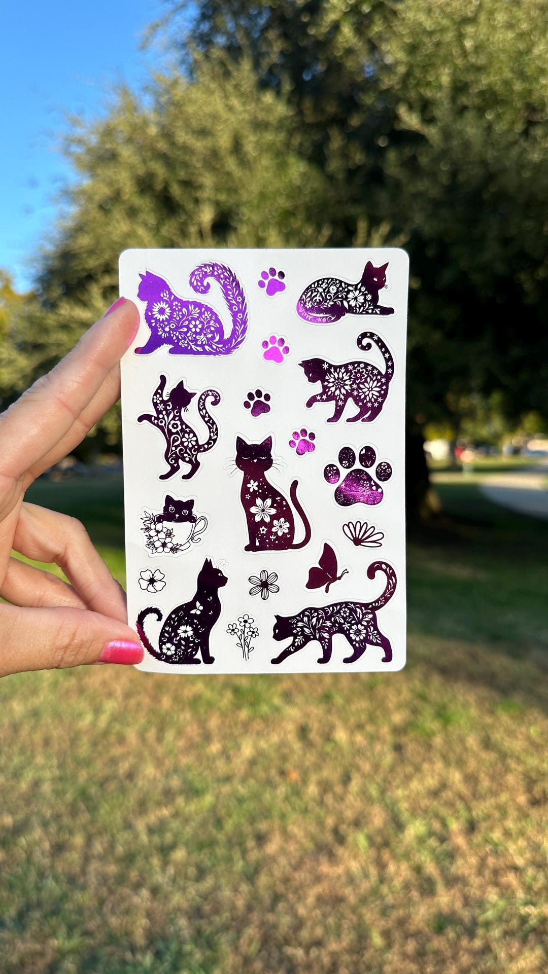Floral Cats Cute Holographic Metallic Foil Sticker Sheet - Etsy