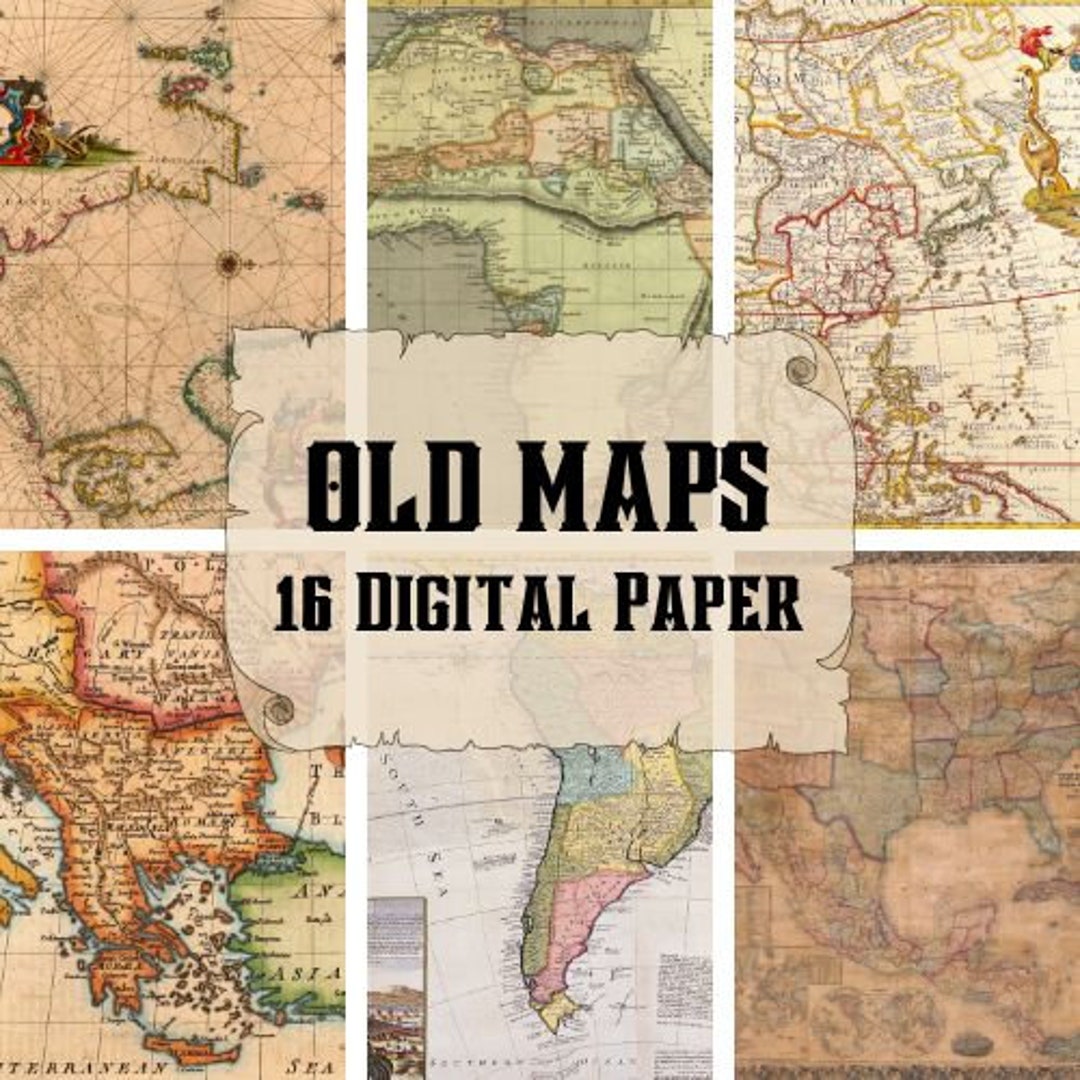 Vintage Old Maps Digital Paper Pack 16 High-resolution Antique Map ...