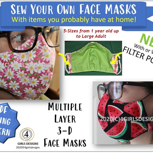 Sew Your Own Face Masks. Multiple Layers 3-D Face Masks. Ear | Etsy