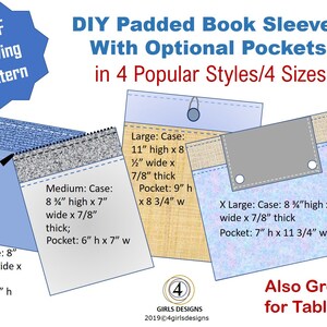 DIY Padded Book Sleeves With Optional Pockets. 4 Sizes in 4 Popular ...