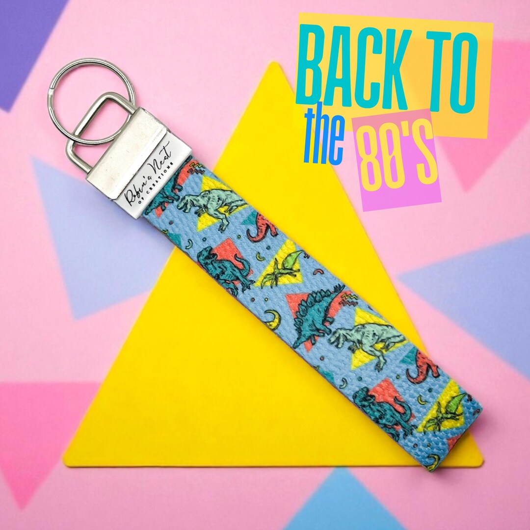 Retro 80's Dinosaurs | Fabric Wrist Keychain Key Fob | Handmade ...