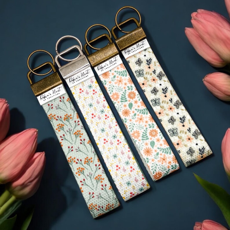 Handmade Fabric Wrist Keychain Key Fob | Flower Butterfly Keychain for ...