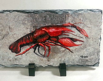Crawfish Crayfish Art on Slate | Etsy