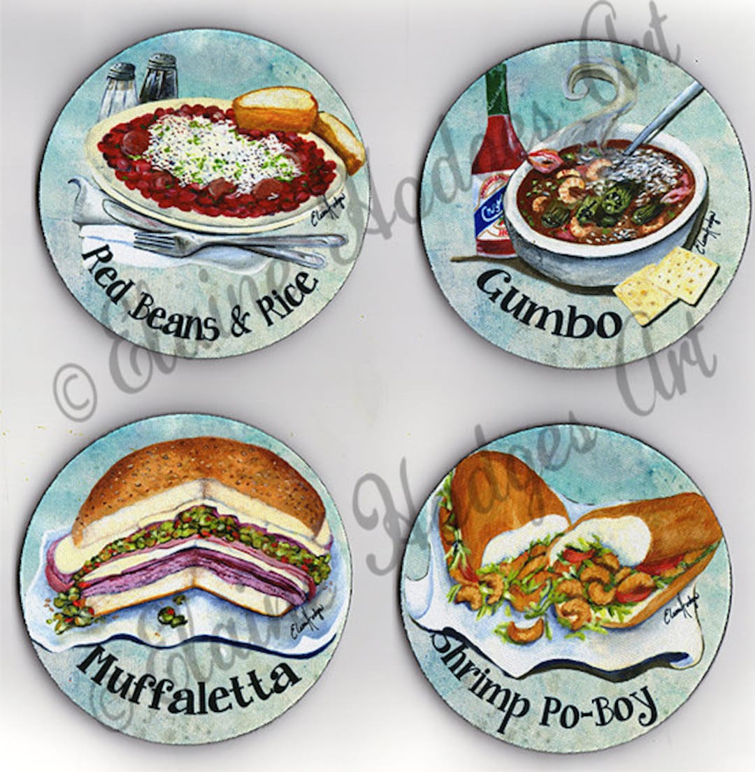 New Orleans, Louisiana Famous Cuisine Food Coaster Set, Gumbo, Red ...