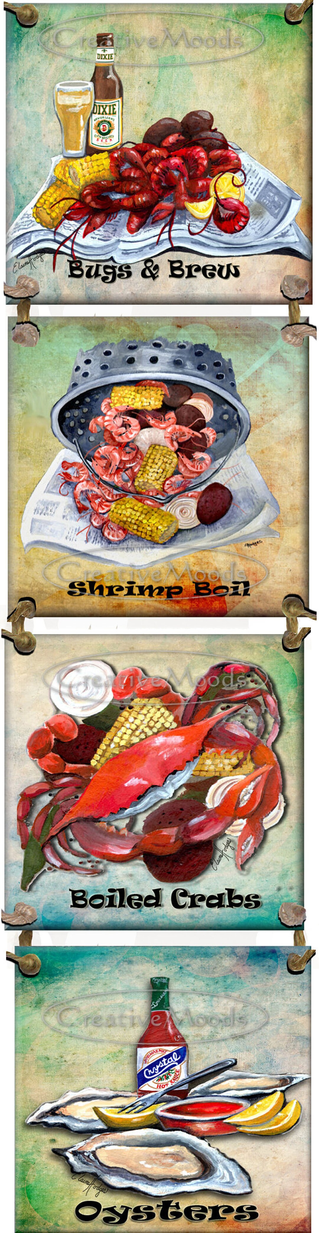 Louisiana Cajun Seafood Original Art 4 Tile Wall Decor - Etsy