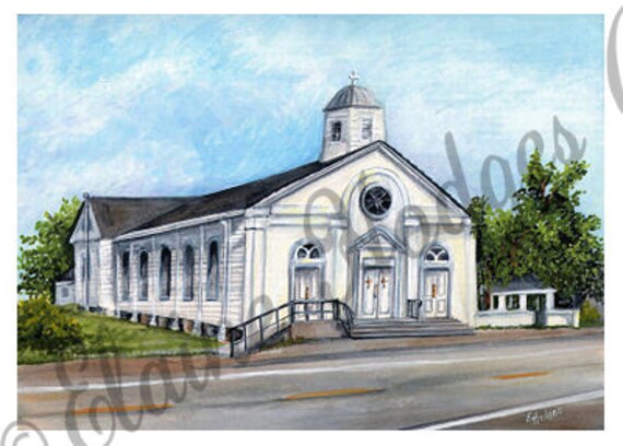 Rural Old Church Art Print from Original Artwork | Etsy