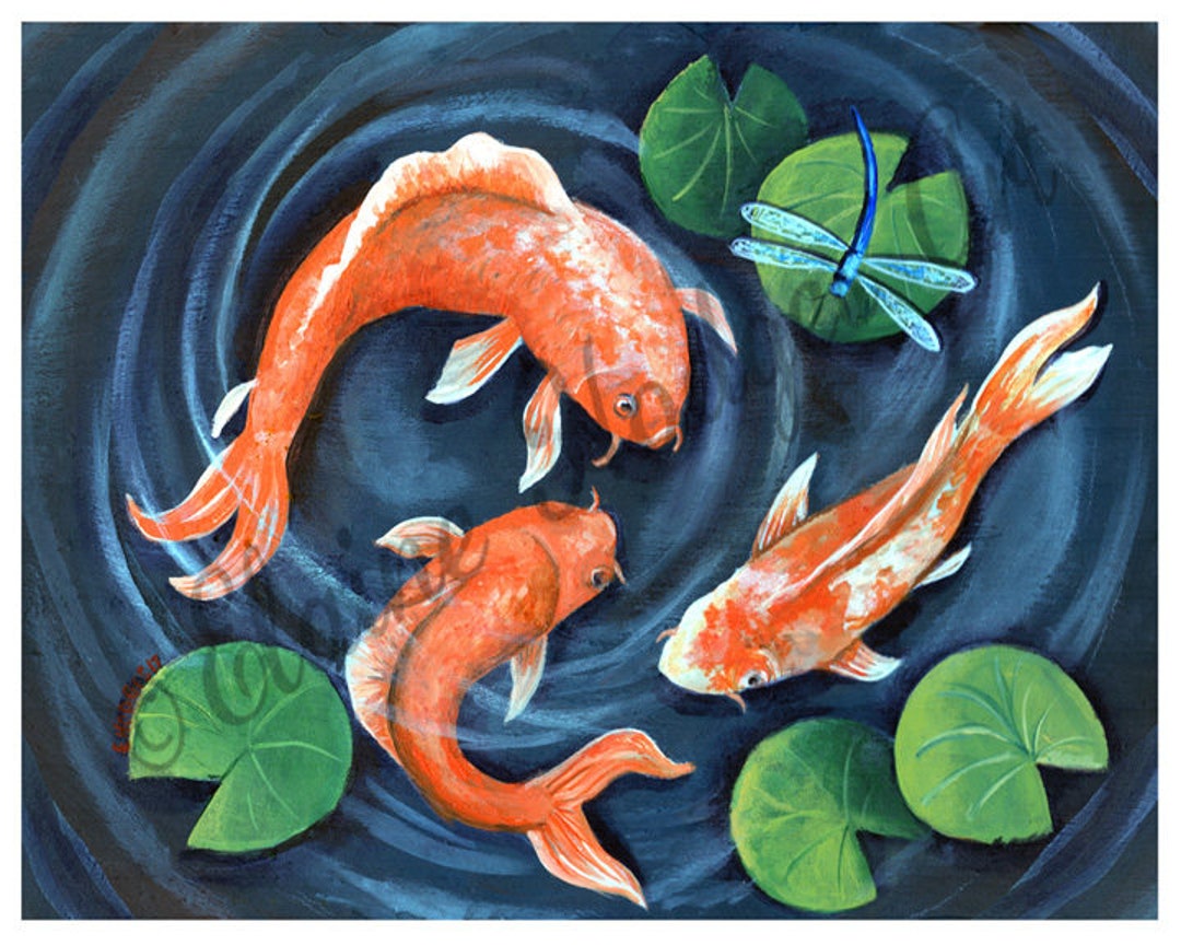 Swimming Koi Fish Print From Original Art - Etsy
