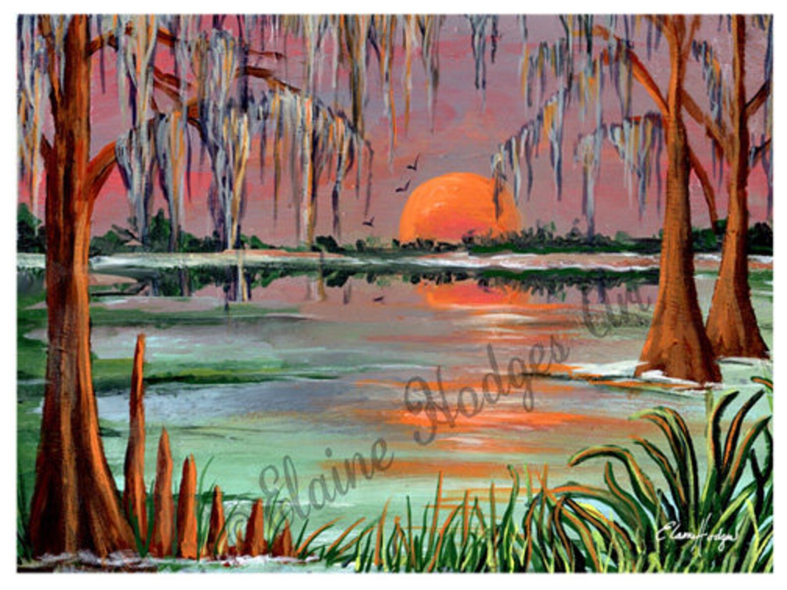 Bayou Swamp Marsh Sunset Art Print From Original Art | Etsy