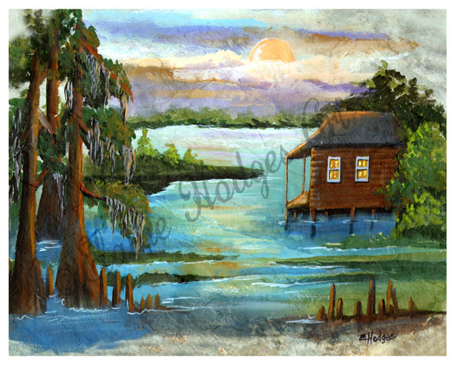 Colorful Bayou, Swamp Cabin Scene Print From Original Art - Etsy
