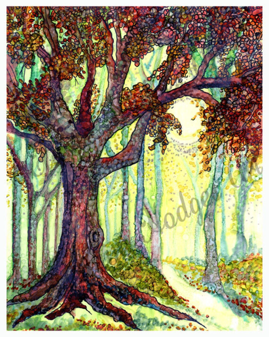 Alcohol Ink Original Painting Autumn Tree Forest Print | Etsy