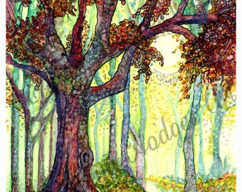 Tree Art, Art Print, Original Alcohol Ink Print, Landscape, Woods ...