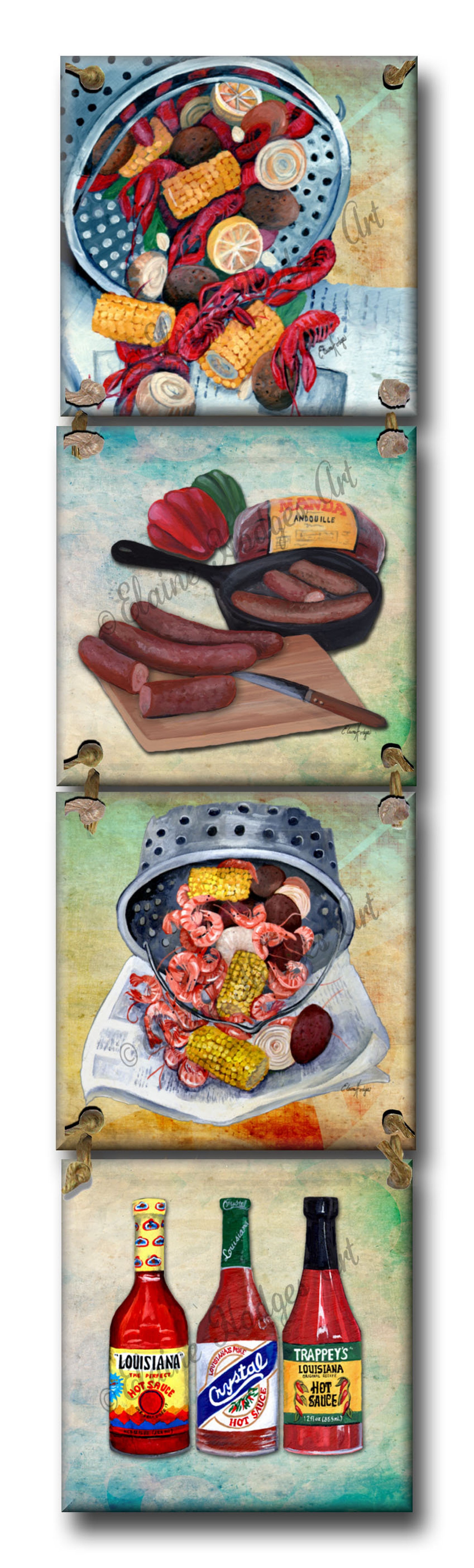 Tile Set, New Orleans, Louisiana Cajun Creole Cuisine From Original Art ...