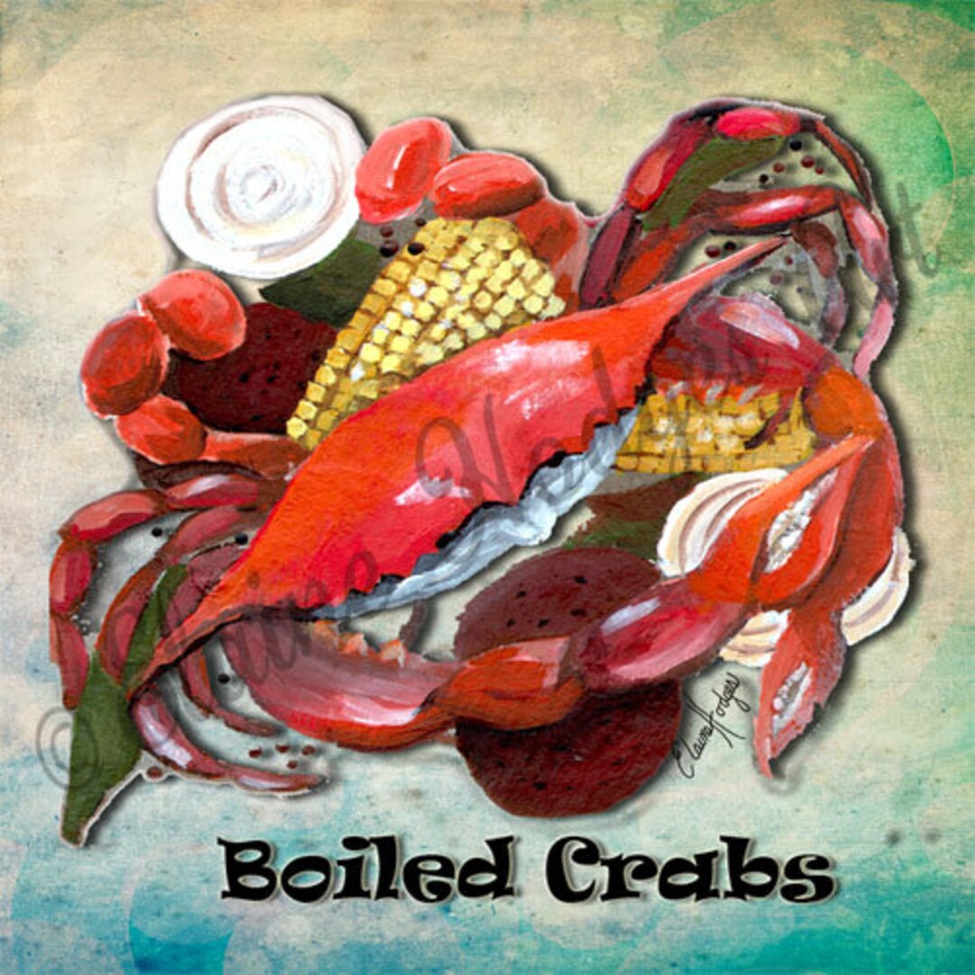 Set of Four 8 Inch Tiles Made From My Original Artwork, Crabs, Oysters ...