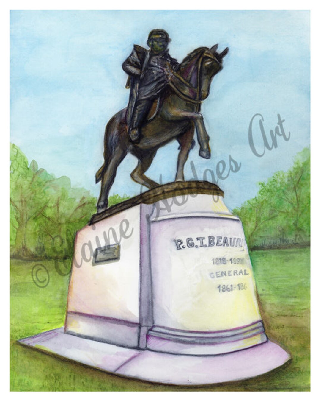 General Beauregard Monument New Orleans Print From Original Artwork - Etsy