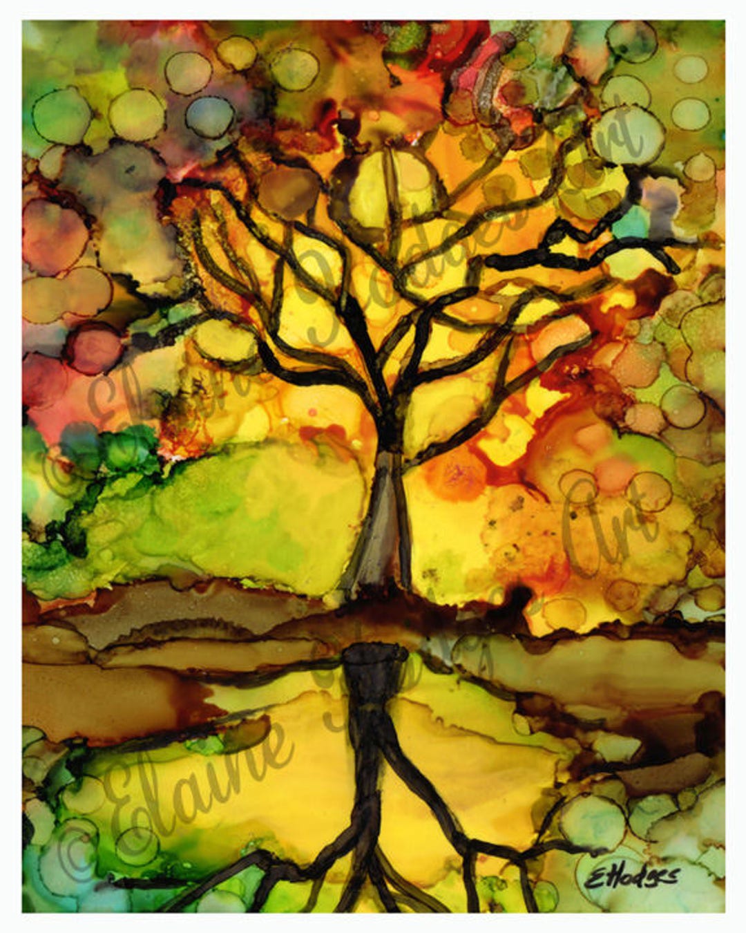 Original Alcohol Ink Art Print "reflection" Tree Landscape - Etsy
